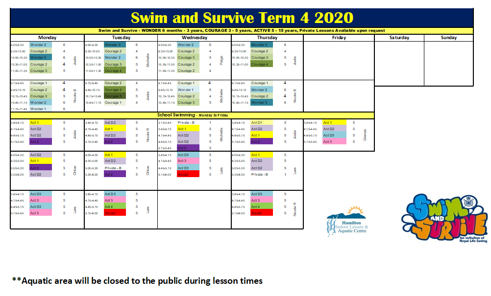 Term 4 Swimming Lessons Timetable – Hamilton Indoor Leisure and Aquatic ...